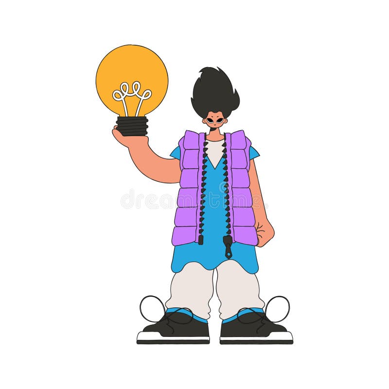 A Handsome Guy Holds a Light Bulb in His Hands. Idea Theme. Stock ...