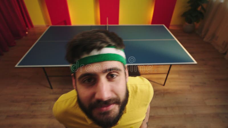 Handsome Guy Ping Pong Player Knock on the Camera Then Start To Hitting ...