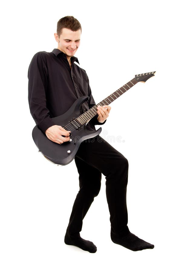 A Handsome Guy Plays the Electric Guitar Stock Photo - Image of music ...