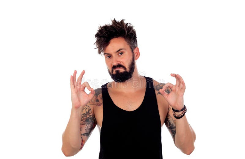 Bearded men saying Ok stock photo. Image of brunette - 29586772