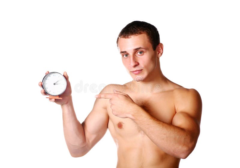 Handsome Guy Shirtless with Clock Stock Photo - Image of bicep ...