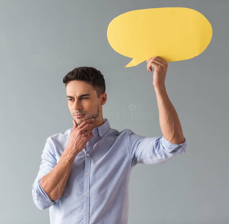 Handsome Guy With Speech Bubble Stock Image - Image of person ...