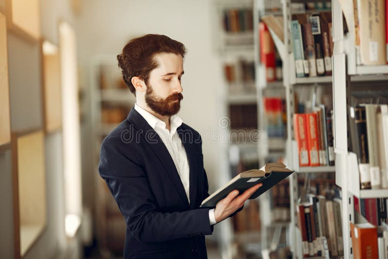 Handsome Guy Study at the Library Stock Photo - Image of interior ...