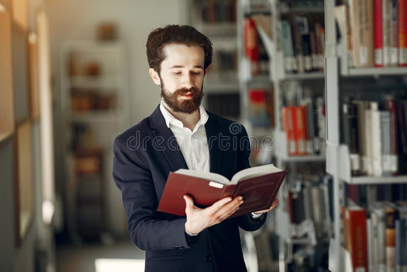 Handsome Guy Study at the Library Stock Image - Image of literature ...
