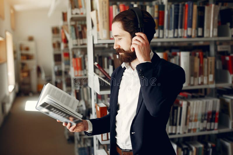 Handsome Guy Study at the Library Stock Photo - Image of expertise ...