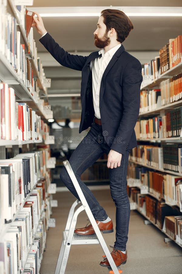 Handsome Guy Study at the Library Stock Image - Image of learn ...