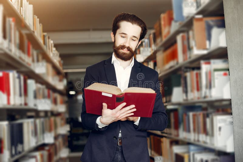Handsome Guy Study at the Library Stock Photo - Image of book ...