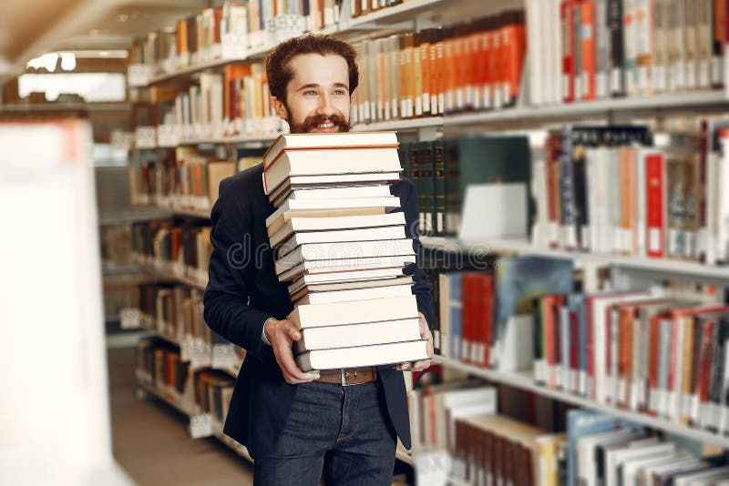 Handsome Guy Study at the Library Stock Image - Image of caucasian ...