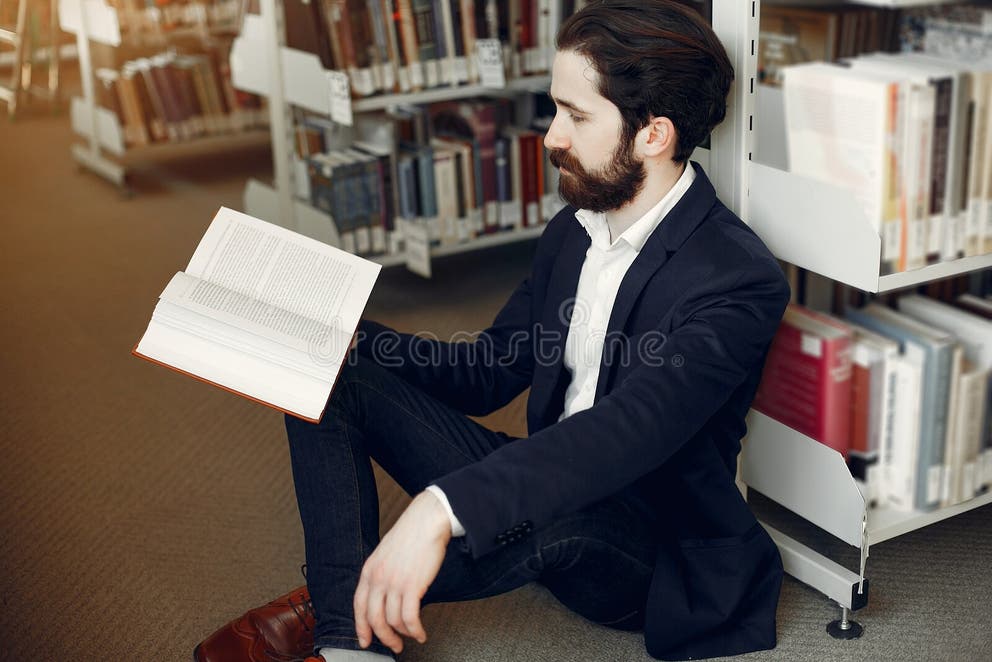 Handsome Guy Study at the Library Stock Photo - Image of holding, book ...