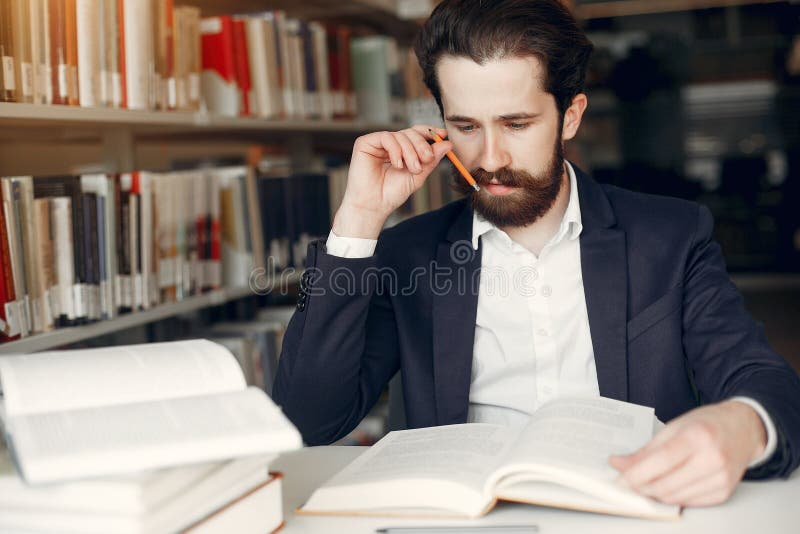 Handsome Guy Study at the Library Stock Image - Image of high, college ...