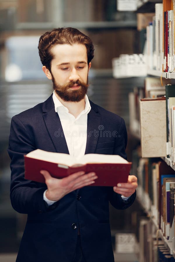 Handsome Guy Study at the Library Stock Image - Image of paper, hipster ...