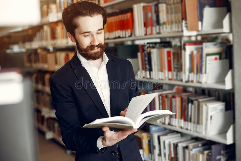 Handsome Guy Study at the Library Stock Image - Image of holding ...