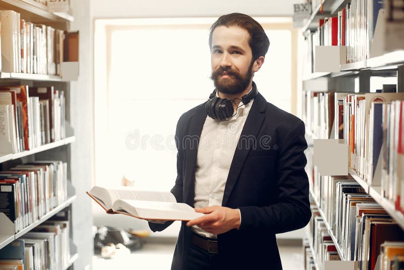 Handsome Guy Study at the Library Stock Photo - Image of learning ...