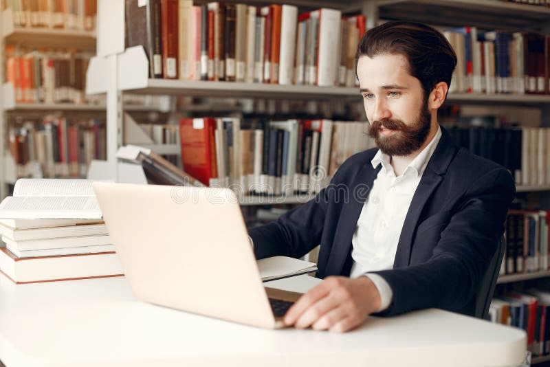 Handsome Guy Study at the Library Stock Photo - Image of book, high ...
