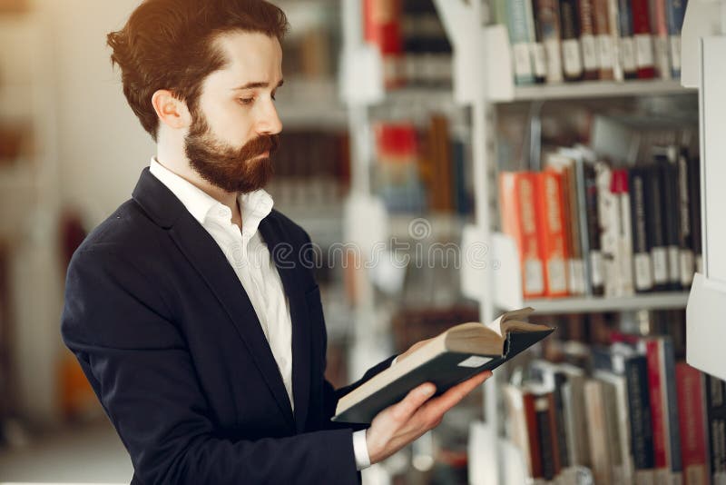 Handsome Guy Study at the Library Stock Photo - Image of interior ...