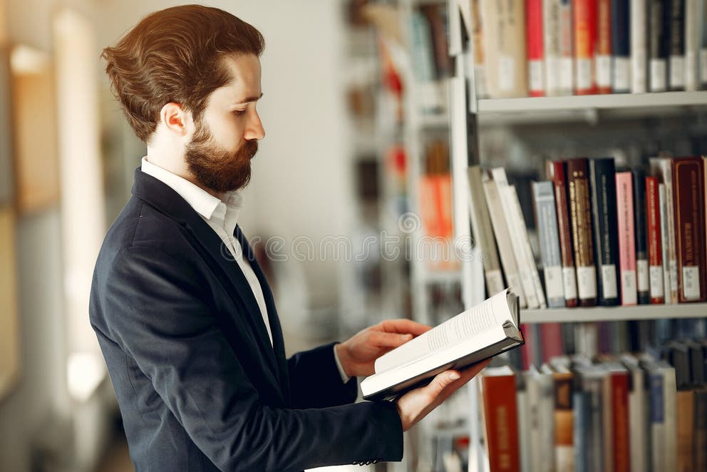 Handsome Guy Study at the Library Stock Image - Image of literature ...