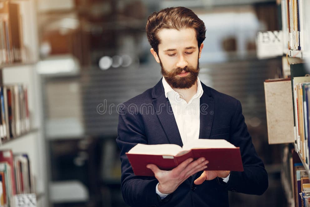 Handsome Guy Study at the Library Stock Image - Image of knowledge ...