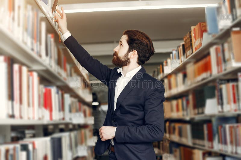 Handsome Guy Study at the Library Stock Image - Image of learning ...