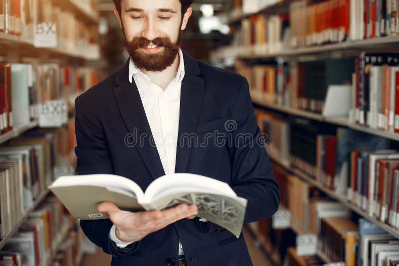 Handsome Guy Study at the Library Stock Photo - Image of campus ...