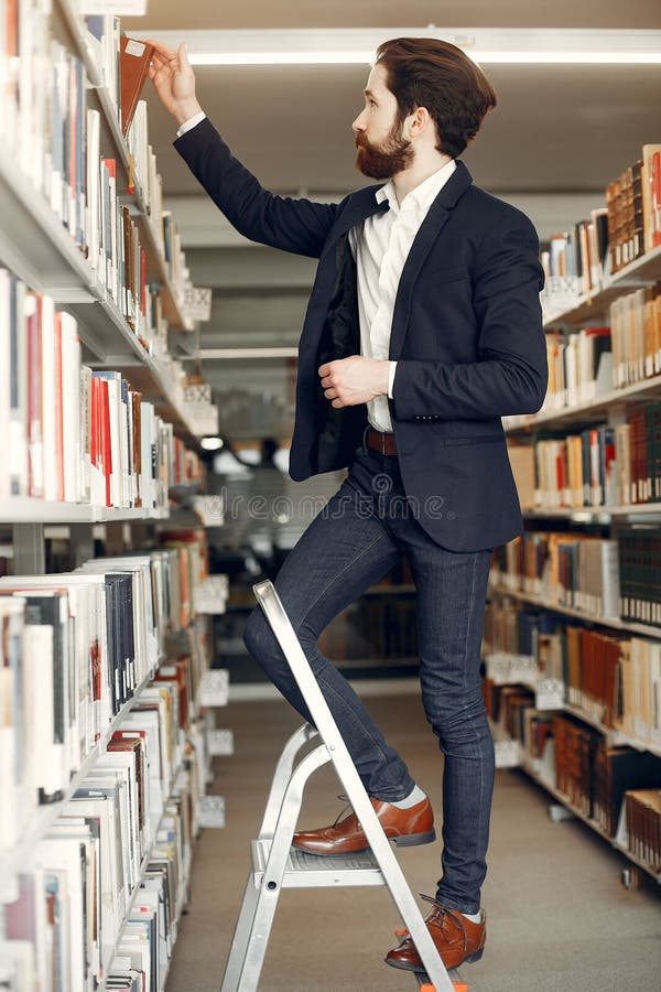 Handsome Guy Study at the Library Stock Photo - Image of education ...