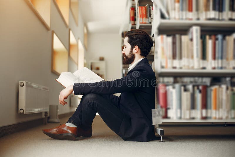 Handsome Guy Study at the Library Stock Photo - Image of literature ...
