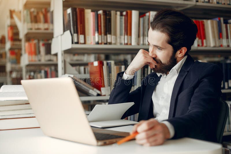 Handsome Guy Study at the Library Stock Photo - Image of indoor ...