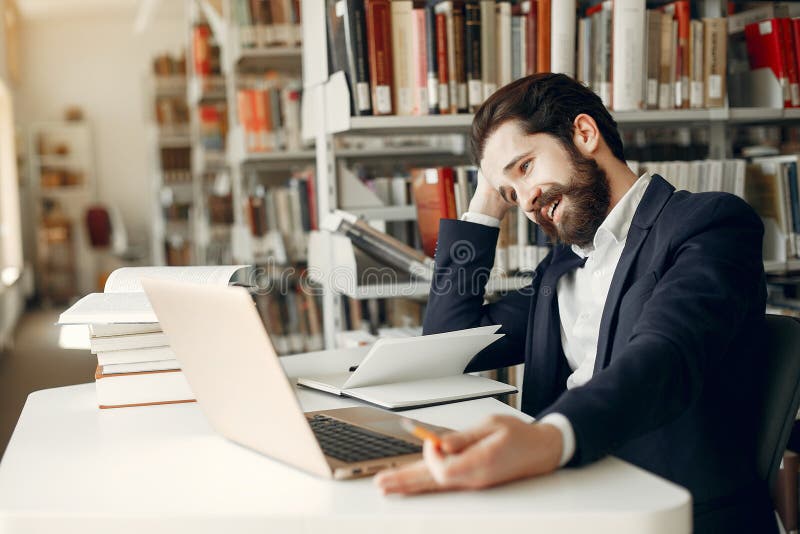 Handsome Guy Study at the Library Stock Image - Image of learn ...