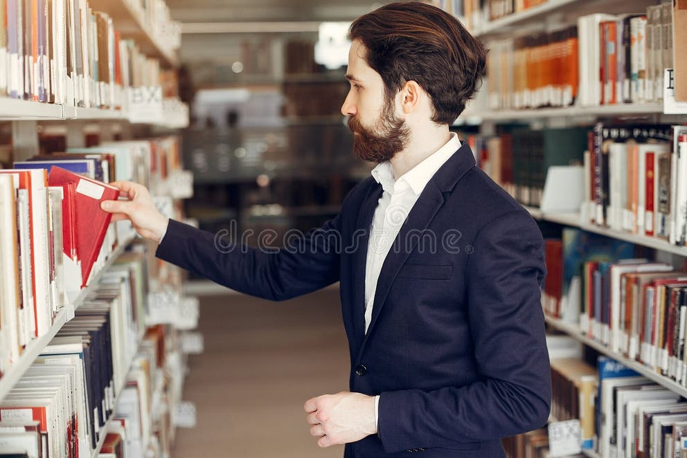 Handsome Guy Study at the Library Stock Photo - Image of interior ...