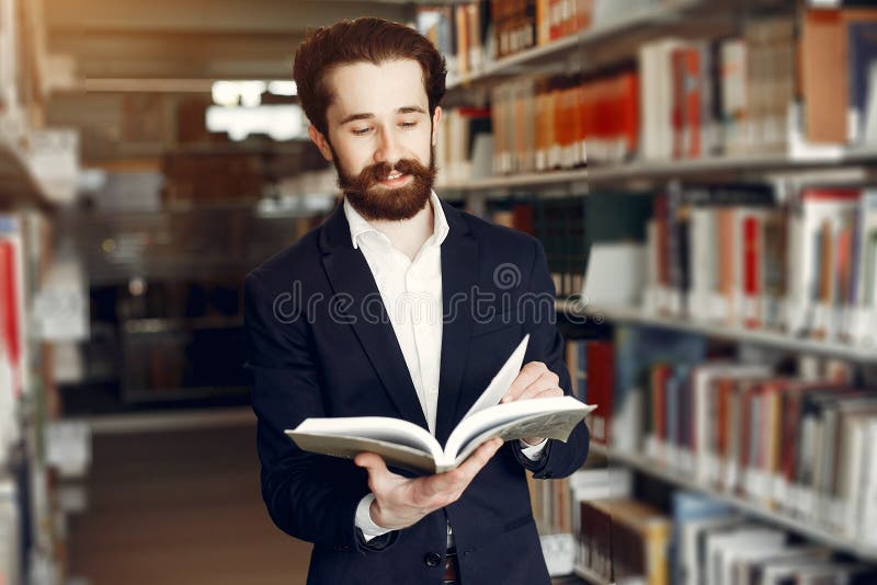 Handsome Guy Study at the Library Stock Image - Image of business ...