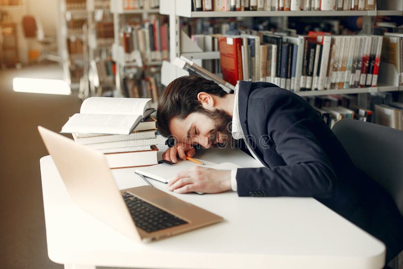 Handsome Guy Study at the Library Stock Image - Image of modern ...