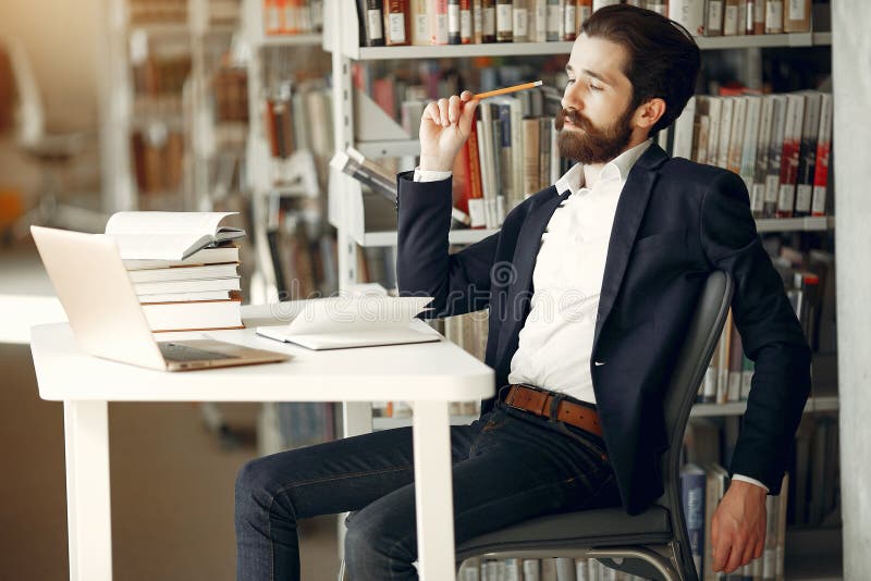 Handsome Guy Study at the Library Stock Photo - Image of literature ...
