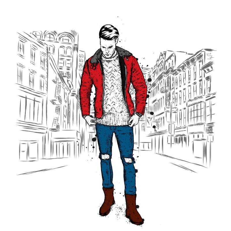 Handsome Guy in Stylish Clothes. Hipster. Vector Illustration Stock ...