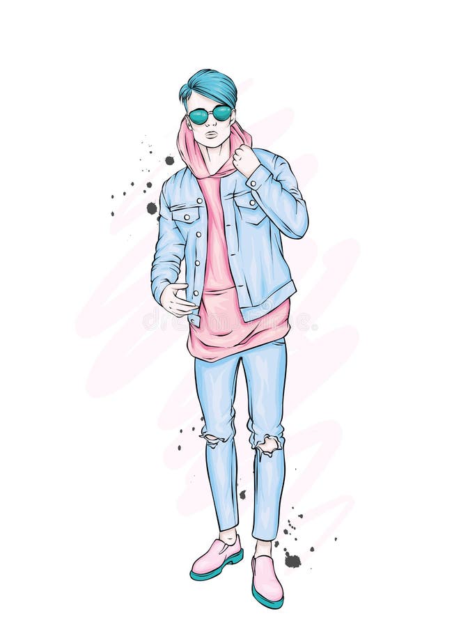 Handsome Guy in Stylish Clothes. Hipster. Vector Illustration Stock ...