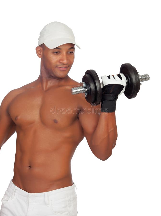 Handsome Guy Wearing Cup Training with Dumbbells Stock Photo - Image of ...