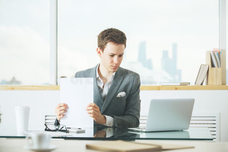 Handsome Guy Working on Project Stock Photo - Image of concentrated ...
