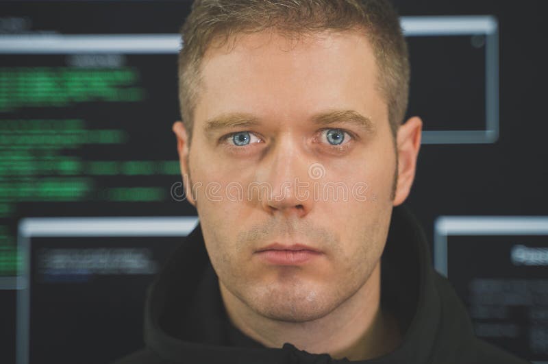 Handsome hacker portrait. stock image. Image of network - 159548865
