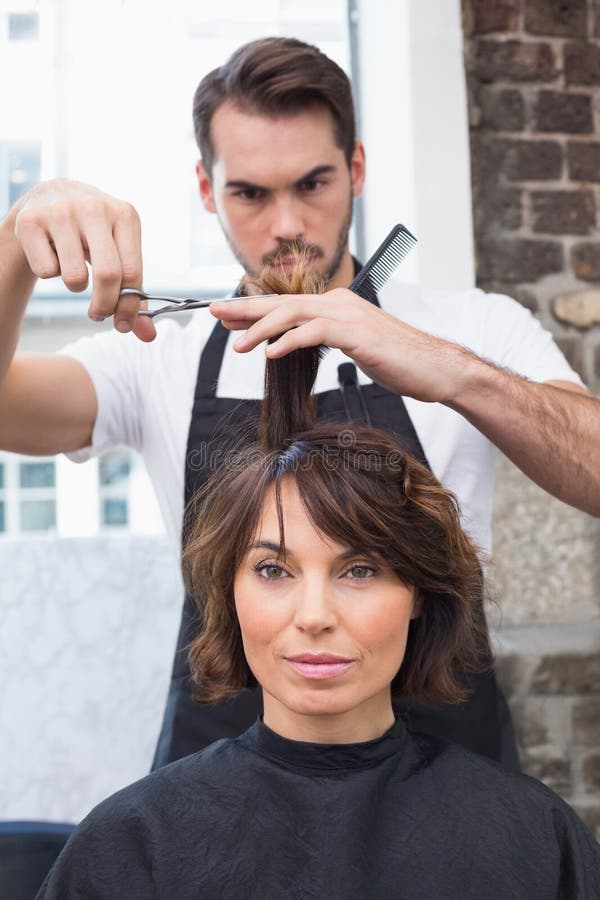 Handsome Hair Stylist with Client Stock Image - Image of hairdressing ...