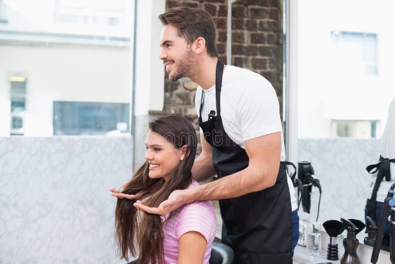 Handsome Hair Stylist with Client Stock Photo - Image of beauty, happy ...