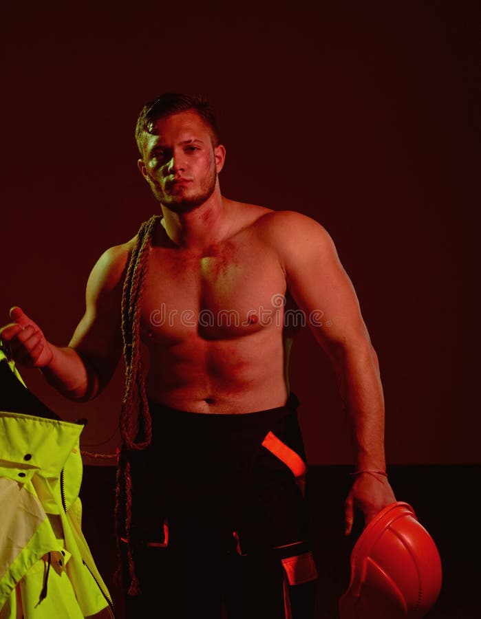 Handsome and Handy. Hard Worker with Muscular Torso. Construction ...