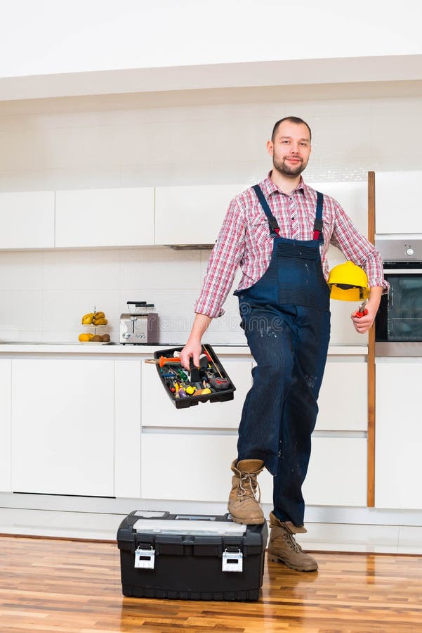Handsome Handyman with Toolbox Stock Photo - Image of indoors, home ...