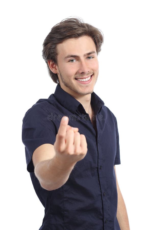 Handsome Happy Man Beckoning Inviting To Come Here Stock Image - Image ...