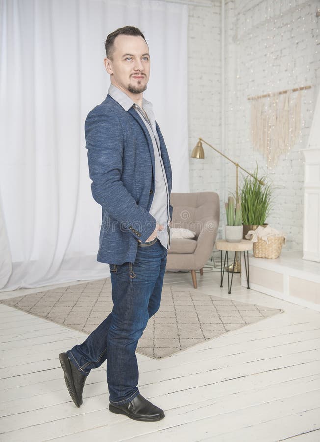 Handsome Happy Man Smile Standing at Home Stock Photo - Image of mental ...