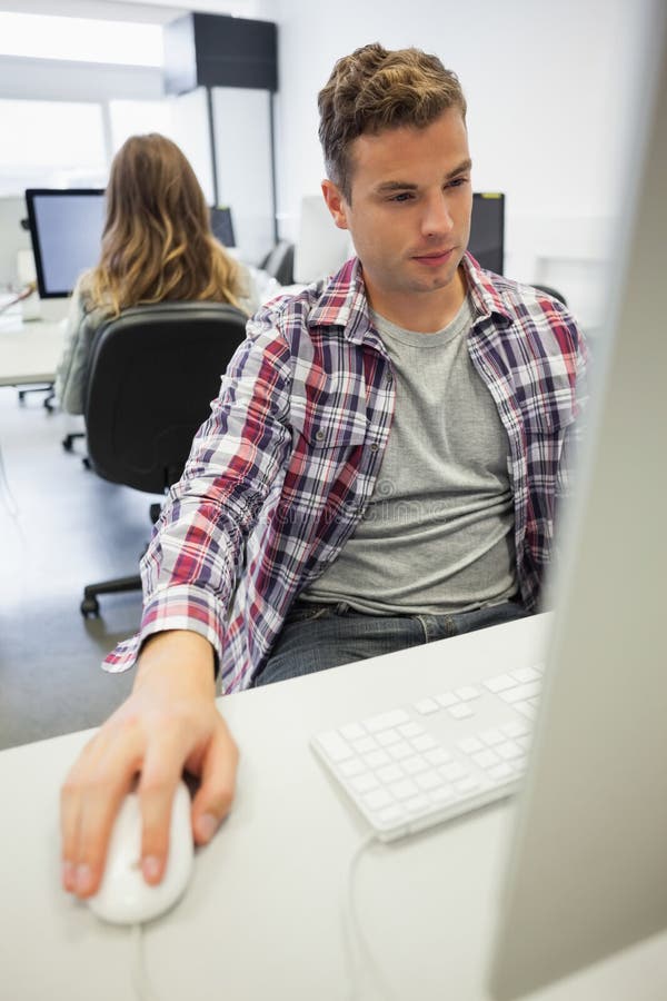 Handsome Happy Student Working on Computer Stock Photo - Image of ...