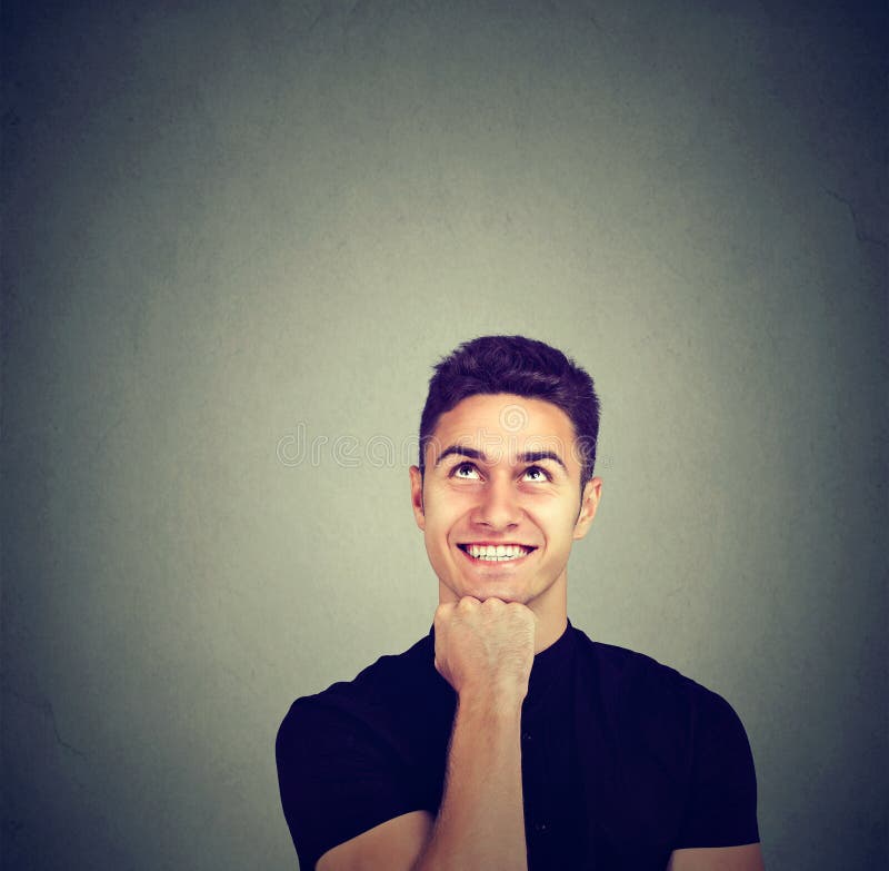 Handsome Happy Young Man Thinking Looking Up Stock Image - Image of ...