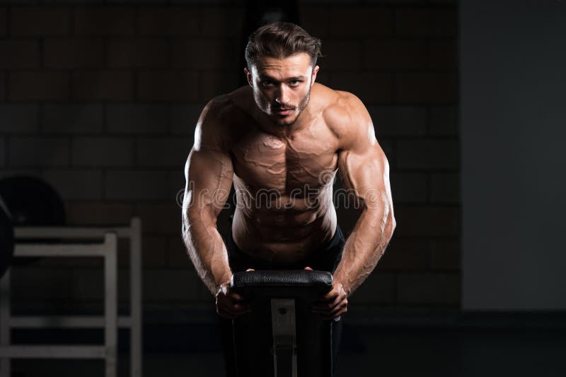 Handsome Healthy Man Doing Push Ups on Bench Stock Photo - Image of ...