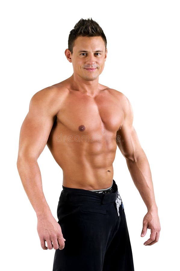 Handsome Healthy Young Man with Muscular Torso Posing Smiling. Isolated ...