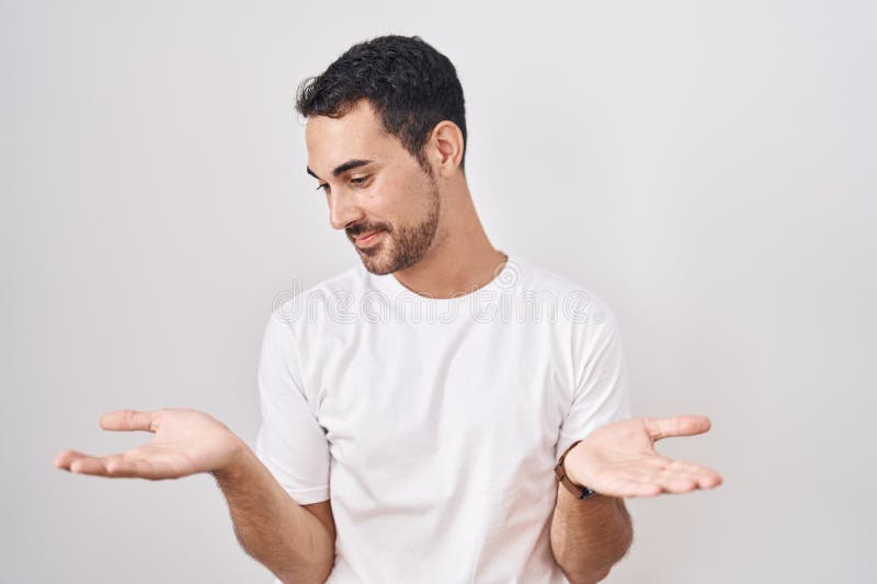 Handsome Hispanic Man Standing Over White Background Smiling Showing ...