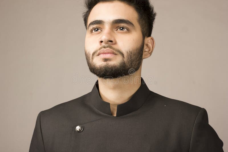 Handsome Indian Male Model in Black Sherwani Stock Photo - Image of ...