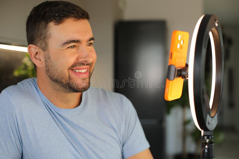 Handsome Influencer Creating New Content Stock Photo - Image of ...