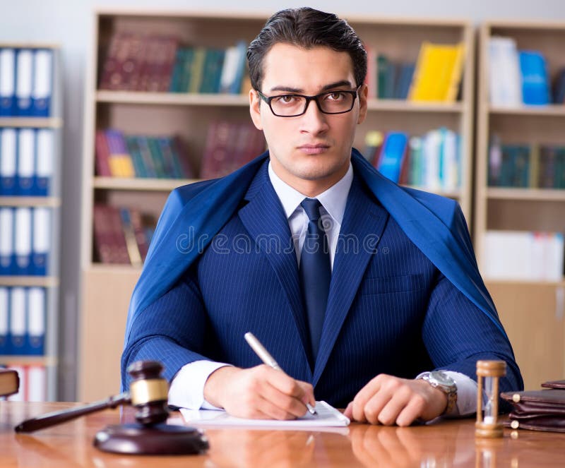 Handsome Judge with Gavel Sitting in Courtroom Stock Image - Image of ...